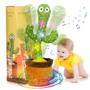 emoin dancing cactus for baby boys girls tummy time toys, cactus baby toys 6 to 12 months singing talking cactus toy repeat what you say infant toy