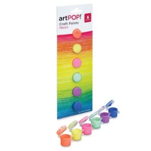 artpop! acrylic craft paint, set of 6 neon bright colors, 2.5 ml each, mini paint pot pod strips, washable, non-toxic for arts and crafts, poster paint, painting on paper, canvas, wood, fabric