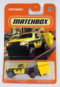 matchbox 2022 - mbx garbage scout - 24/100 - yellow - mint/nrmint - ships bubble wrapped in a box