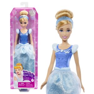 mattel disney princess toys, cinderella fashion doll, sparkling look with blonde hair, blue eyes & hair accessory, inspired by the movie