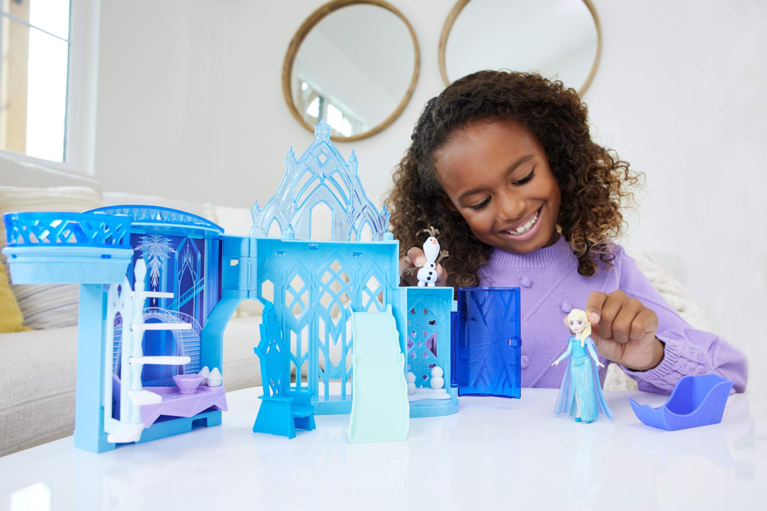 Mattel Disney Frozen Toys, Elsa Ice Palace Storytime Stackers, Castle Doll House Playset with Small Doll & 8 Accessories