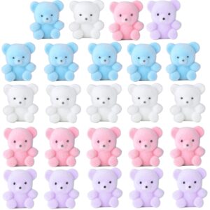 aoriher 24 pcs miniature flocked plush mini bears stuffed bear decorations for birthday baby shower cake wedding decorations party favor supplies bag charm diy (white, pink, purple, blue)