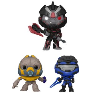 funko pop! games: halo infinite collectors set - 3 figures: grunt conscript plasmo pistol, spartan mark v [b] blue sword (possible red sword chase variant), 6" super pop! escharum gravity axe