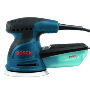 BOSCH ROS10 120 Volt Random Orbit Sander, Blue, 5&BOSCH SR5R000 6-Piece Assortment 5 In. 8 Hole Hook-And-Loop Sanding Discs