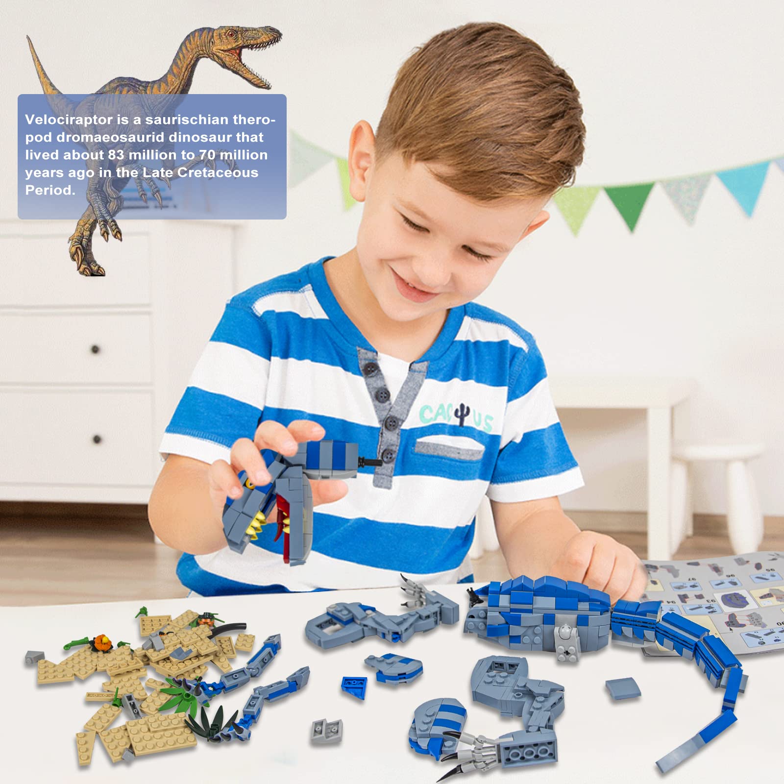 Jurassic Dinosaur Toys Compatible with Lego, 649PCS Velociraptor Building Kit for 6-10 Boys, 15.1 Inches Big Creative Dinosaur Toy for 7-9 Year Old Boy Christmas Birthday