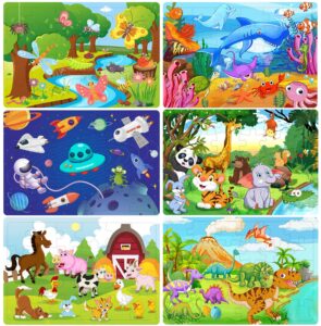 puzzles for kids ages 3-5, wooden jigsaw puzzles 24-30 pieces for toddler children learning educational puzzles 3 4 5 6 year toys for boys and girls (6 puzzles)