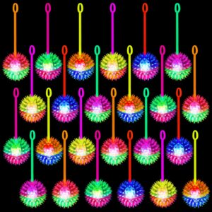 haerbao 24 pieces light up bouncy ball light up spike rubber ball sensory toy flashing spiky sensory stress balls for party favors student gifts school rewards(corded)