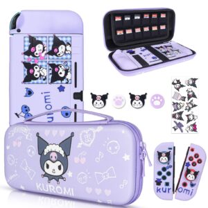 dlseego little evil rabbit switch case set purple carrying case with 12 slots cute silicone protective case soft cover with 4pcs lovely thumb grips caps and 1pcs kawaii sticker