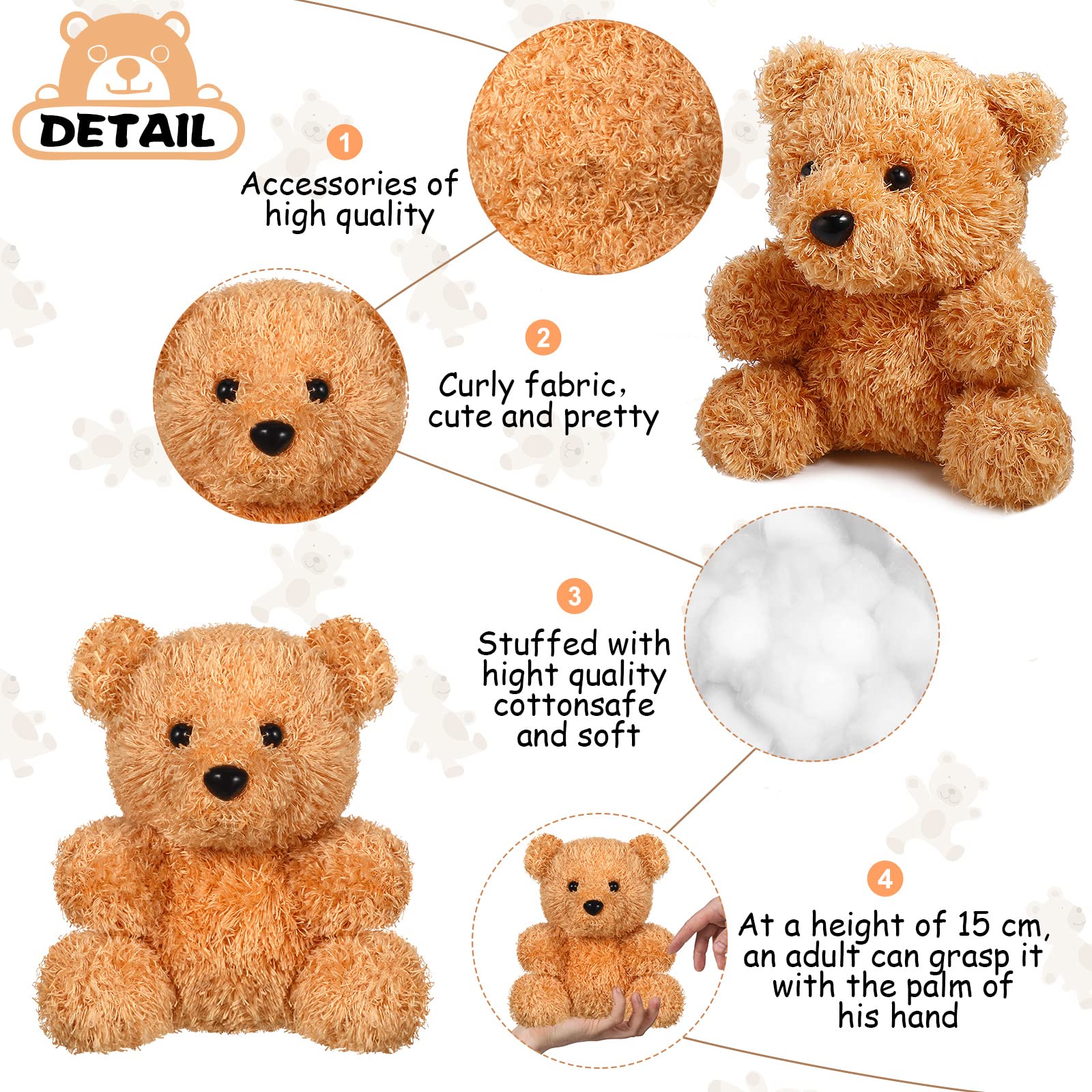 Threan 8 Pieces Mini Plush Bears 6 Inch Small Bear Stuffed Animal Toys Soft Bear Doll Wedding Present Box Stuffers for 2022 Graduation Baby Shower Birthday