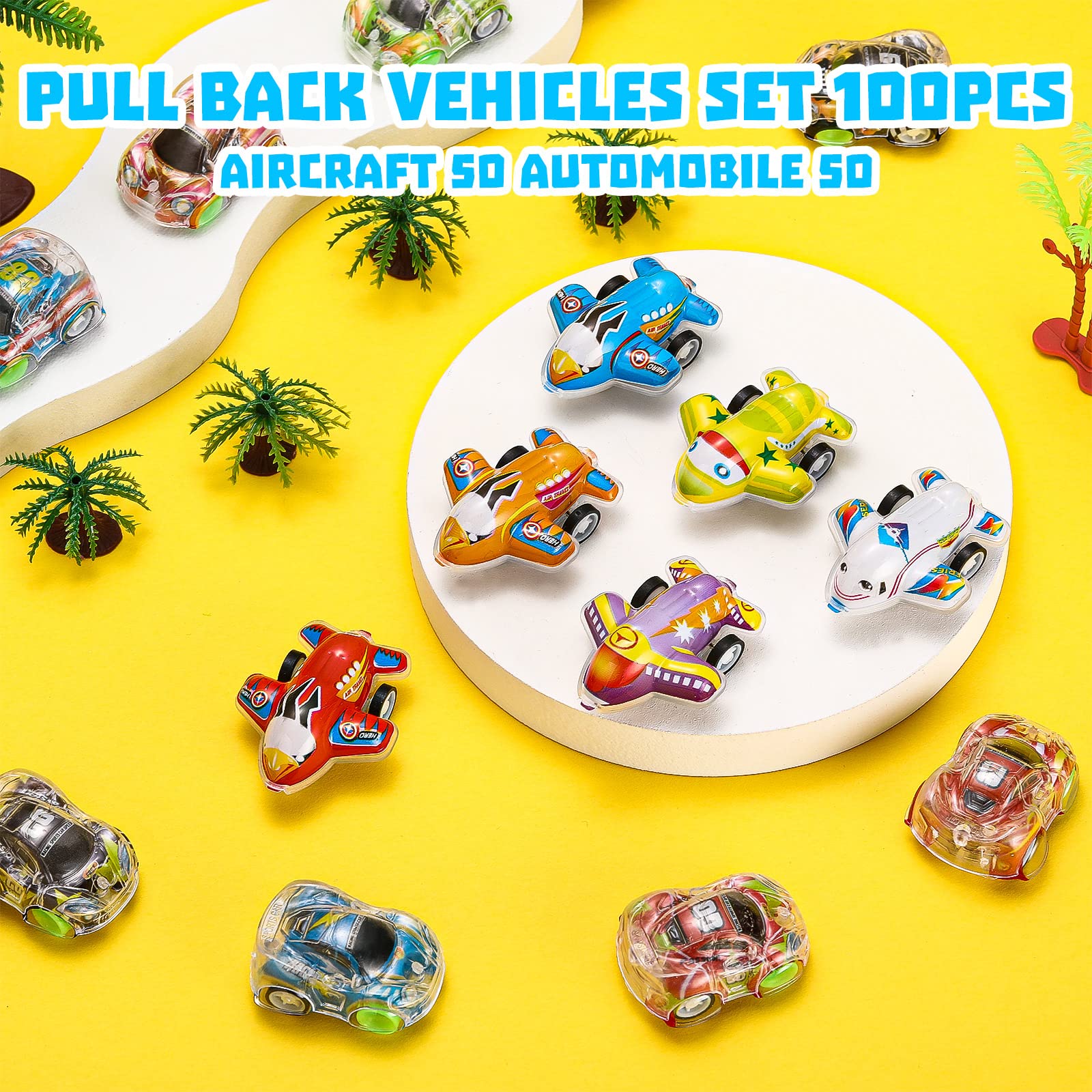 100 Pcs Pull Back Vehicles Bulk, Pull Back City Cars 50 Pcs Pull Back Tiny Cars 50 Pcs Pull Back Plane Toys for Car Party Favors Classroom Prizes Goodie Bags Fillers