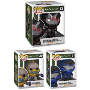 Funko Pop! Games: Halo Infinite Collectors Set - 3 Figures: Grunt Conscript Plasmo Pistol, Spartan Mark V [B] Blue Sword (Possible Red Sword Chase Variant), 6" Super Pop! Escharum Gravity Axe