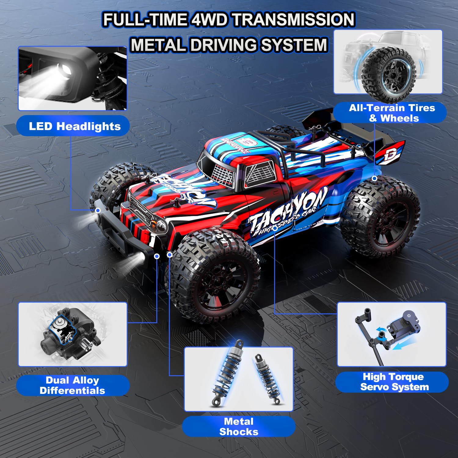 DEERC 1:10 Large Brushless RC Car for Adults, 3S 4X4 High Speed Monster Truck, 60+ KMH, All Terrain 2.4Ghz Hobby Electric RC Truck, Off-Road Remote Control Vehicle, 40+min, RC Crawler for Boys