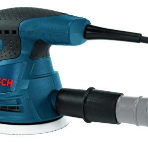 BOSCH ROS10 120 Volt Random Orbit Sander, Blue, 5&BOSCH SR5R000 6-Piece Assortment 5 In. 8 Hole Hook-And-Loop Sanding Discs