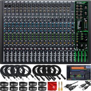 mackie profx22v3 22-channel unpowered mixer usb bundle with waveform oem daw, 4x mophead 10-foot trs cable, 4x 10-foot xlr cable, 2x 1/4" to 3.5mm adapter, 10x cable ties and microfiber cloth