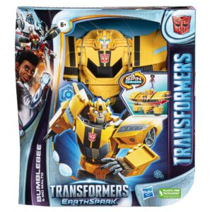 Transformers Toys EarthSpark Spin Changer Bumblebee 8-Inch Action Figure with Mo Malto 2-Inch Figure, Robot Toys for Ages 6 and Up