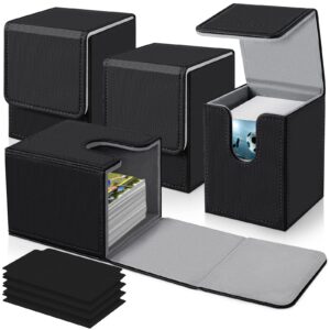 mlikero 4 pack card deck box large size fit for 100+single sleeved cards with 4 dividers,trading commander deck box compatible with mtg card deck,premium leather deck box for trading cards