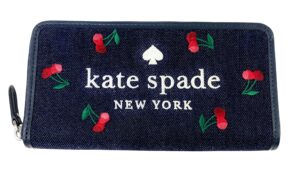 kate spade new york ella large cherry embroidered denim continental wallet