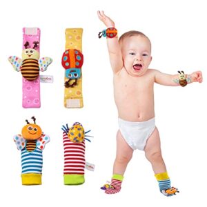 phrekuda sock & wrist rattles toy set for babies, plush stuffed rattles for baby, rattles for babies, rattle for baby, newborn gifts for boys girls infant (4 in 1)