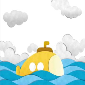 Ambesonne Yellow Submarine Duvet Cover Sets, Submarine Over The Wavy Sea and The Clouds in The Sky Image Print, Bedding Set with 2 Duvet Covers 4 Pillowcases, 2 Pack Cal King Size, Mustard and Blue