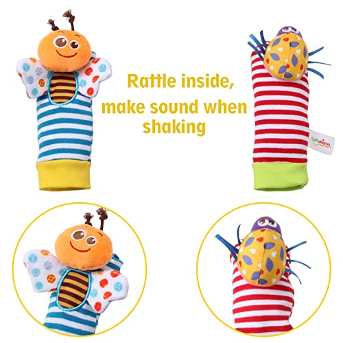 PHREKUDA Sock & Wrist Rattles Toy Set for Babies, Plush Stuffed Rattles for Baby, Rattles for Babies, Rattle for Baby, Newborn Gifts for Boys Girls Infant (4 in 1)