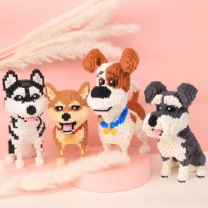 Building Blocks Mini Bricks Animal Pets, Dog Husky, Micro Bricks Dog Animal Building Toy Bricks Dog for Kids 10,11, 12, 13, 14, Teens or Adult, 1900 Pieces