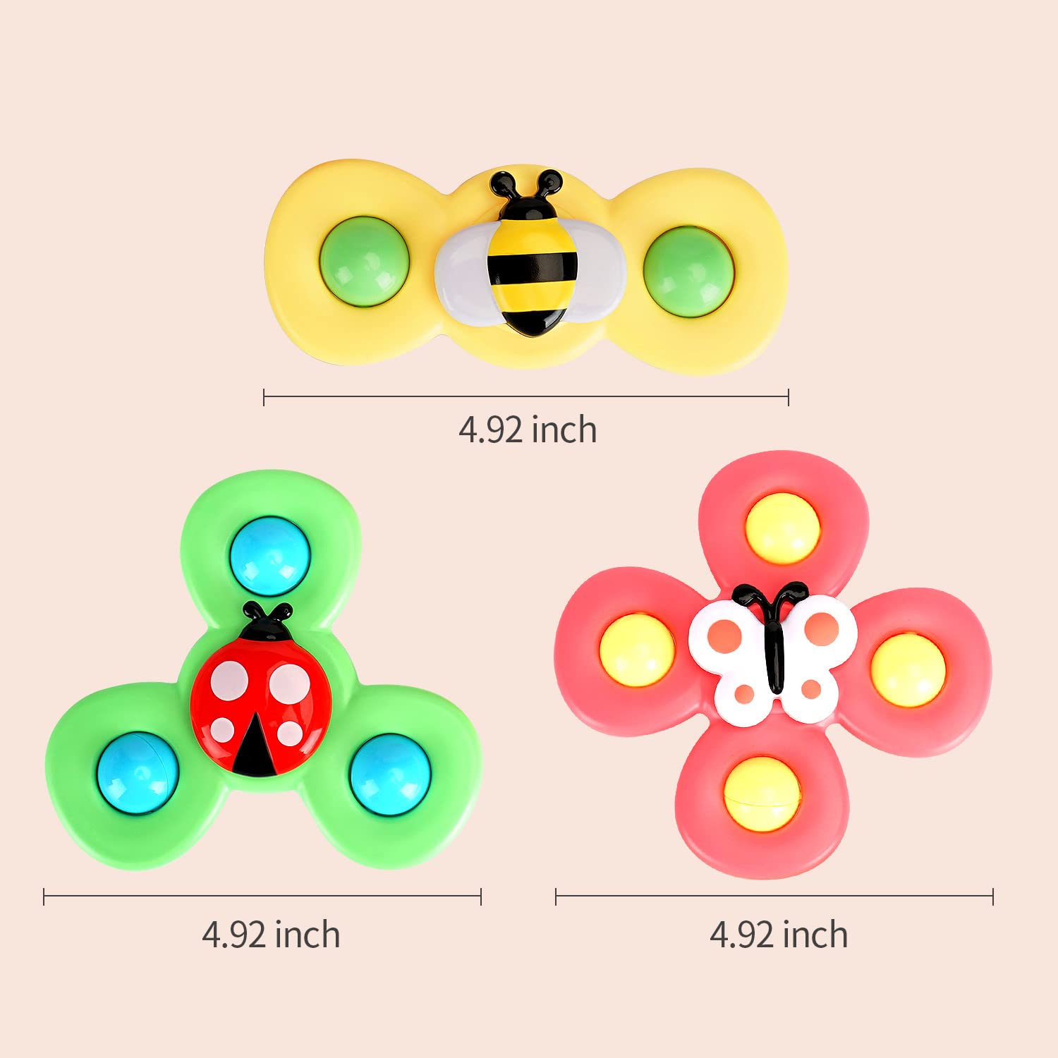 ALASOU 6 PCS Suction Cup Spinner Toys(3 Farm+3 POP) for Infant and Toddlers