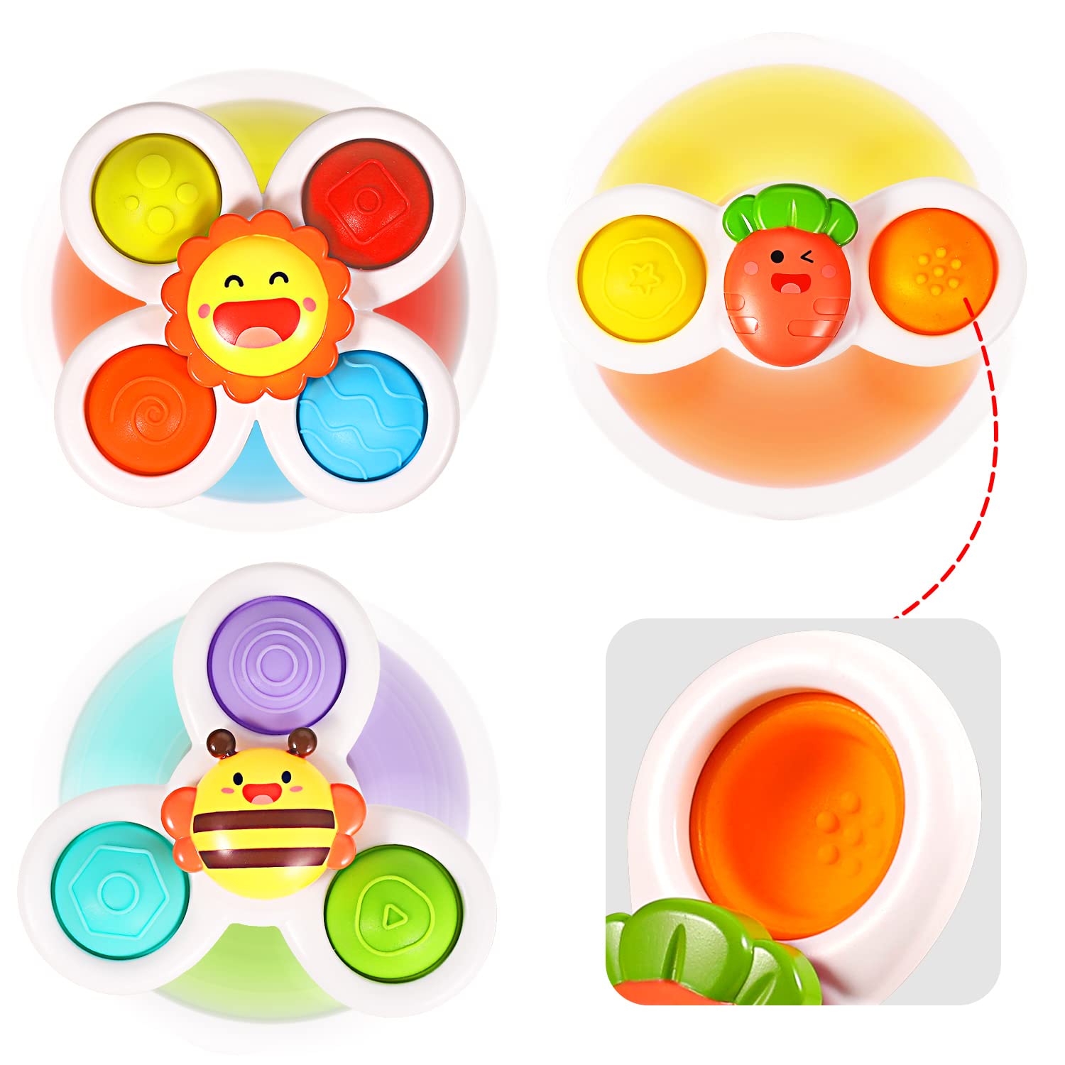 ALASOU 6 PCS Suction Cup Spinner Toys(3 Farm+3 POP) for Infant and Toddlers