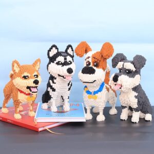 Building Blocks Mini Bricks Animal Pets, Dog Husky, Micro Bricks Dog Animal Building Toy Bricks Dog for Kids 10,11, 12, 13, 14, Teens or Adult, 1900 Pieces