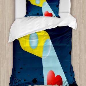 Ambesonne Yellow Submarine Duvet Cover Sets, Illustration of a Underwater Submarine Finding a Heart Romance Image, Bedding Set with 2 Duvet Covers & 4 Pillowcases, 2 Pack King Size, Yellow Dark Blue