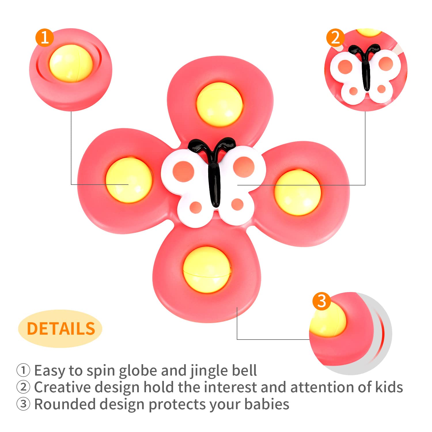 ALASOU 6 PCS Suction Cup Spinner Toys(3 Farm+3 POP) for Infant and Toddlers