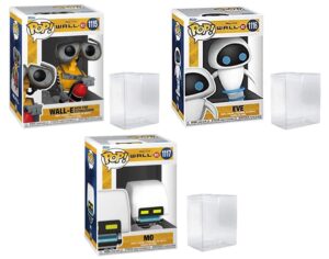 funko pop - disney pixar - wall-e, eve, and mo figures - in pop protector and box - set of 3