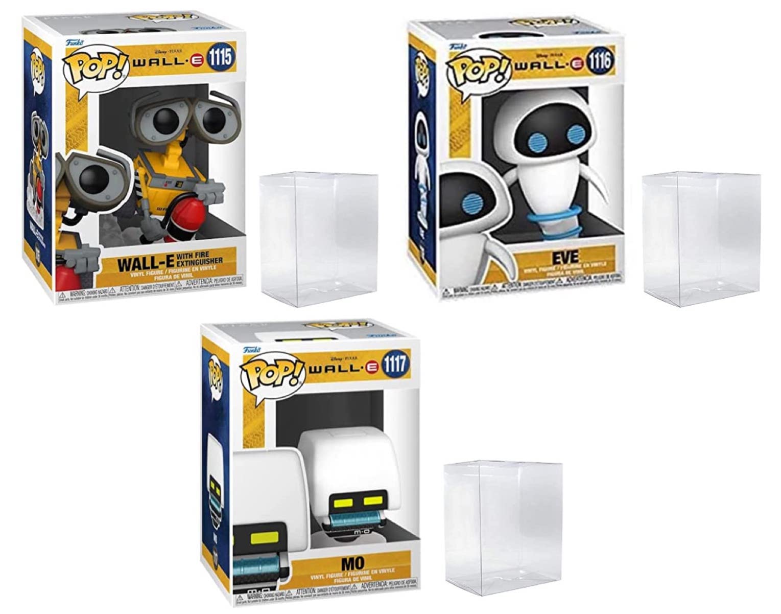 Funko Pop - Disney Pixar - Wall-E, Eve, and Mo Figures - in Pop Protector and Box - Set of 3