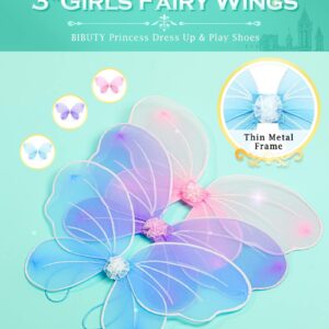 Princess Dresses for Girls Fairy Wings, BIBUTY Dress Up Clothes Pretend Play Costumes Trunk with 3 Sets of Princess Dress Up Shoes, Glitter Girls Tutu Skirts and Butterfly Wings, Toys for 3-6 yr Girls