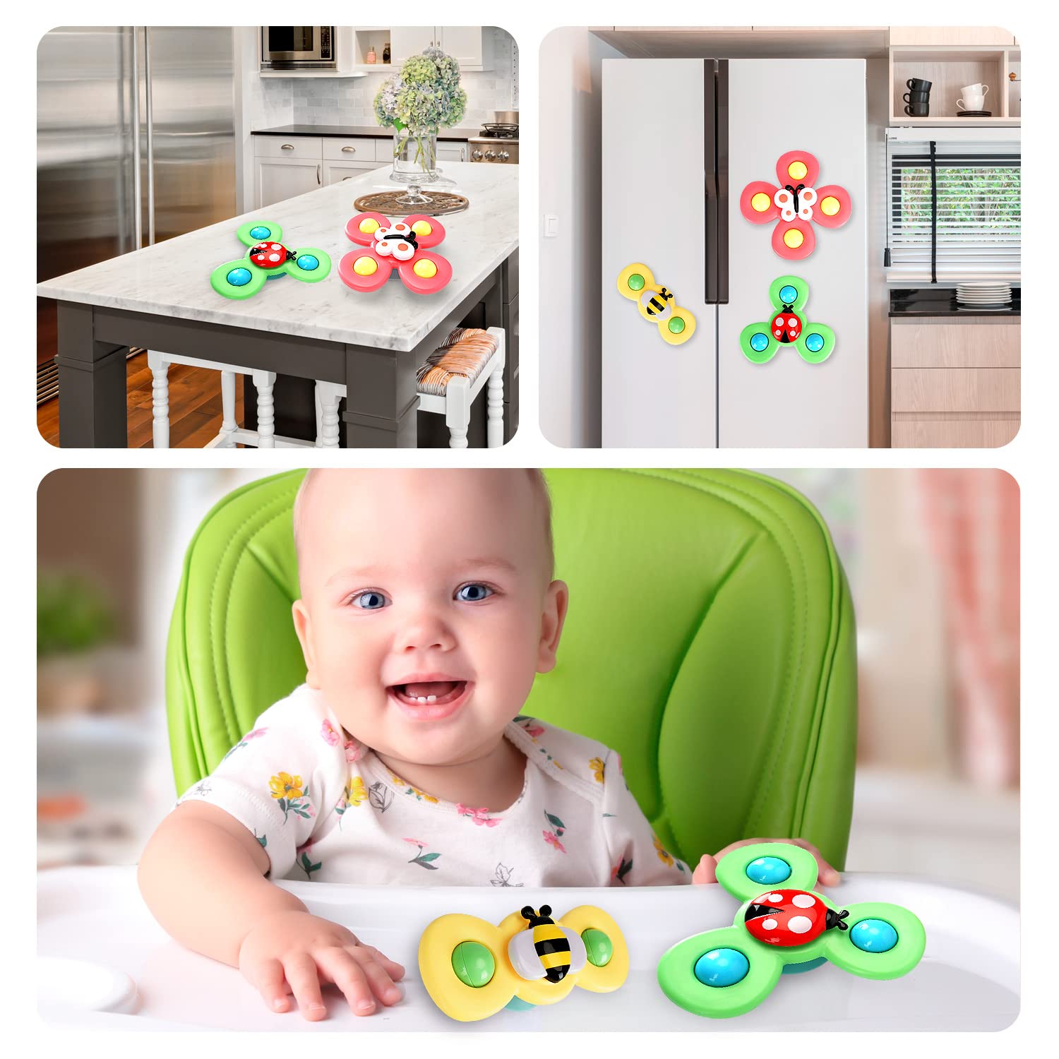 ALASOU 6 PCS Suction Cup Spinner Toys(3 Farm+3 POP) for Infant and Toddlers