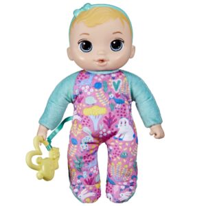 baby alive soft ‘n cute doll, blonde hair, 11-inch first baby doll toy, washable soft doll, toddlers kids 18 months and up, teether accessory