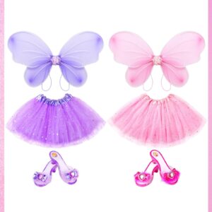 Princess Dresses for Girls Fairy Wings, BIBUTY Dress Up Clothes Pretend Play Costumes Trunk with 3 Sets of Princess Dress Up Shoes, Glitter Girls Tutu Skirts and Butterfly Wings, Toys for 3-6 yr Girls