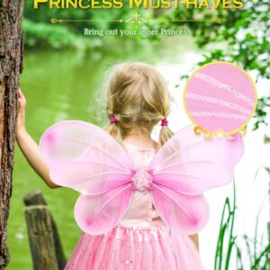 Princess Dresses for Girls Fairy Wings, BIBUTY Dress Up Clothes Pretend Play Costumes Trunk with 3 Sets of Princess Dress Up Shoes, Glitter Girls Tutu Skirts and Butterfly Wings, Toys for 3-6 yr Girls