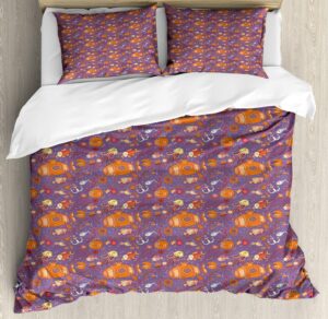 ambesonne submarine duvet cover sets, energetic colorful abstract drawing of underwater jellyfish anchor fish chest, bedding set with 2 duvet covers 4 pillowcases, 2 pack cal king size, multicolor