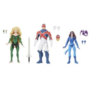 marvel legends series excalibur multipack, includes captain britain, meggan, shadowcat, 9 accessories