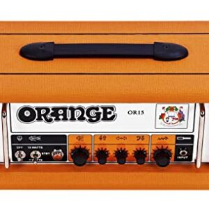 Orange OR15 15-Watt Single Channel, Compact Tube Guitar Amp Head with Instrument Cable and Austin Bazaar Polishing Cloth