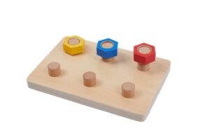 wooden toys for toddlers 1 2 3 years old jumbo 3 color wooden nuts and 6 bolts on board,wooden puzzle stacking toys for occupational therapy toys fine motor skills for 18 months boys girls baby gift