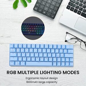 Yoidesu Wireless Mechanical Gaming Keyboard, Blue 64 Keys Wireless RGB Backlight Mechanical Keyboard 3 Modes 2.4G/BT 3.0, 5.0/Type c Wired Gaming Keyboard(Brown Switch)