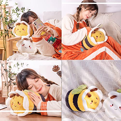 OUKEYI 12 Inch Bee Plush Toy, Cuddly Bee Pillow ，Soft Honeybee Hugging Pillows Plush Doll Gift for Kids Birthday Party,Christmas,Valentine