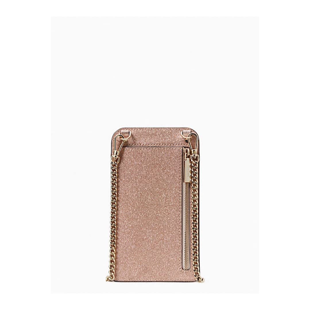 Kaste Spade Shimmy Glitter Boxed North South Tab Crossbody Phone Wallet Rose Gold