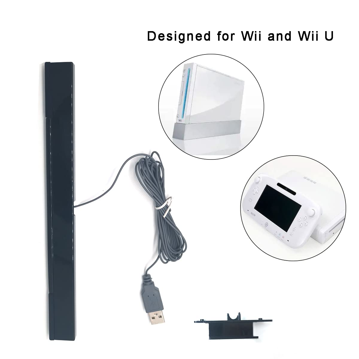 Tuboopy Wii Sensor Bar Replacement for Nintendo Console - Wired USB Infrared IR Light Stand for Wii U Motion Ray Dolphin（Black）