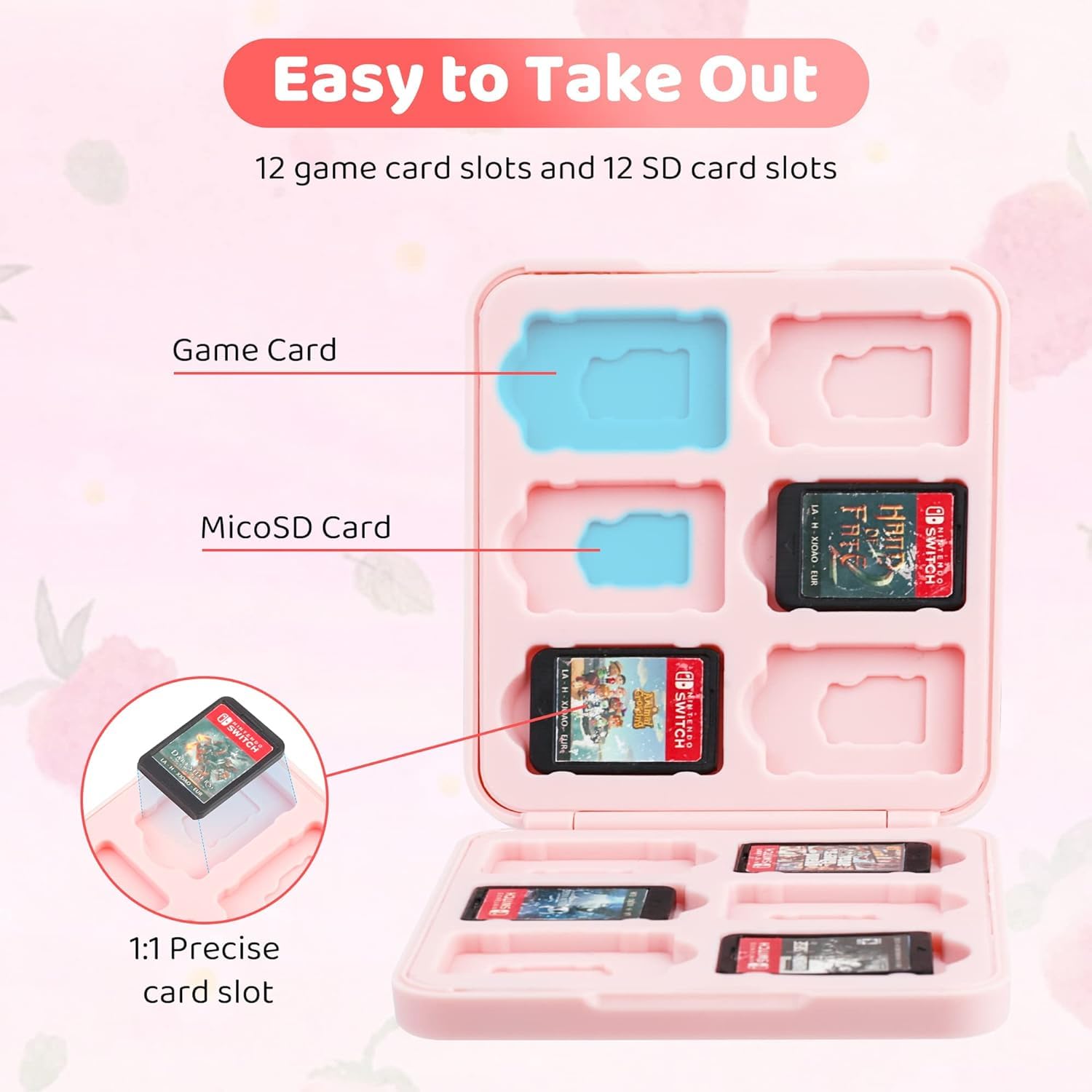 RHOTALL Cute Strawberry Game Card Case for Nintendo Switch and Switch OLED, Storage Card Box with 12 Game Cards Cartridge and 12 SD Cards Slots, Portable Switch Games Holder with Magnetic Design