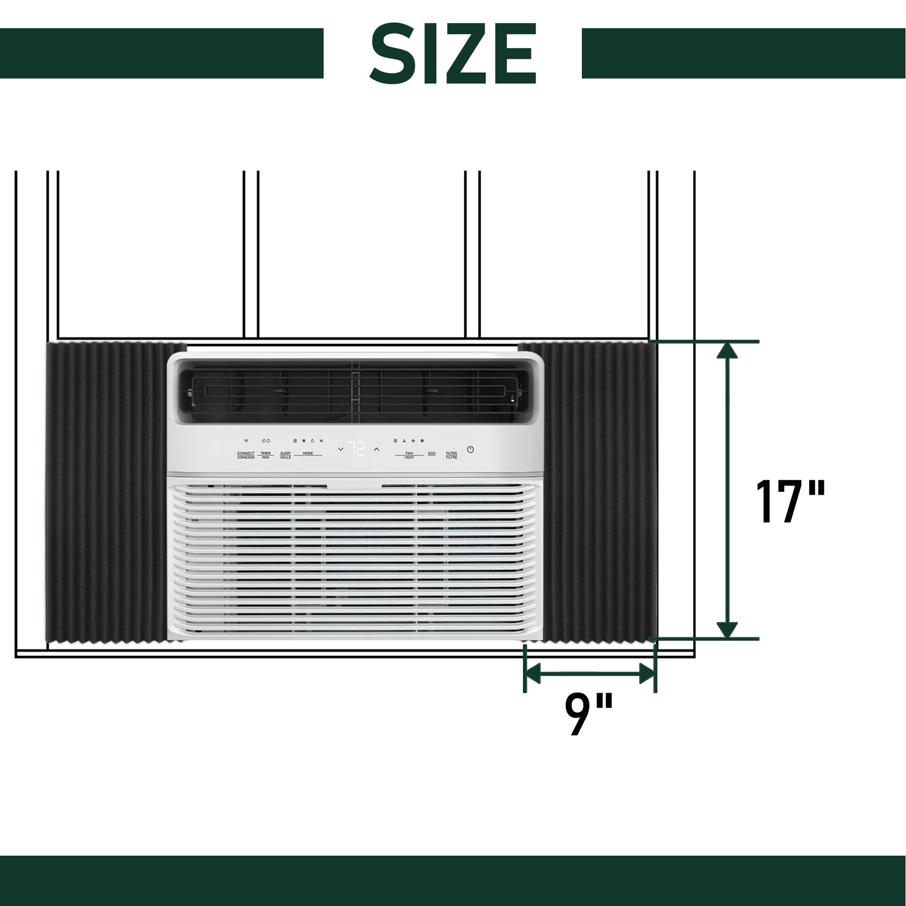 Flehomo Window Air Conditioner Insulation Foam Panels, AC Side Panels Kit, 17in H x 9in W x 7/8in T, Pack of 2, Black