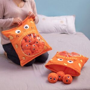 Angleliu Cheesy Puffs Plush Pillow,Stuffed Toy Game Pillow with a Bag of Cheesy Puffs Balls,for Children Sleep Home Decoration (Large)