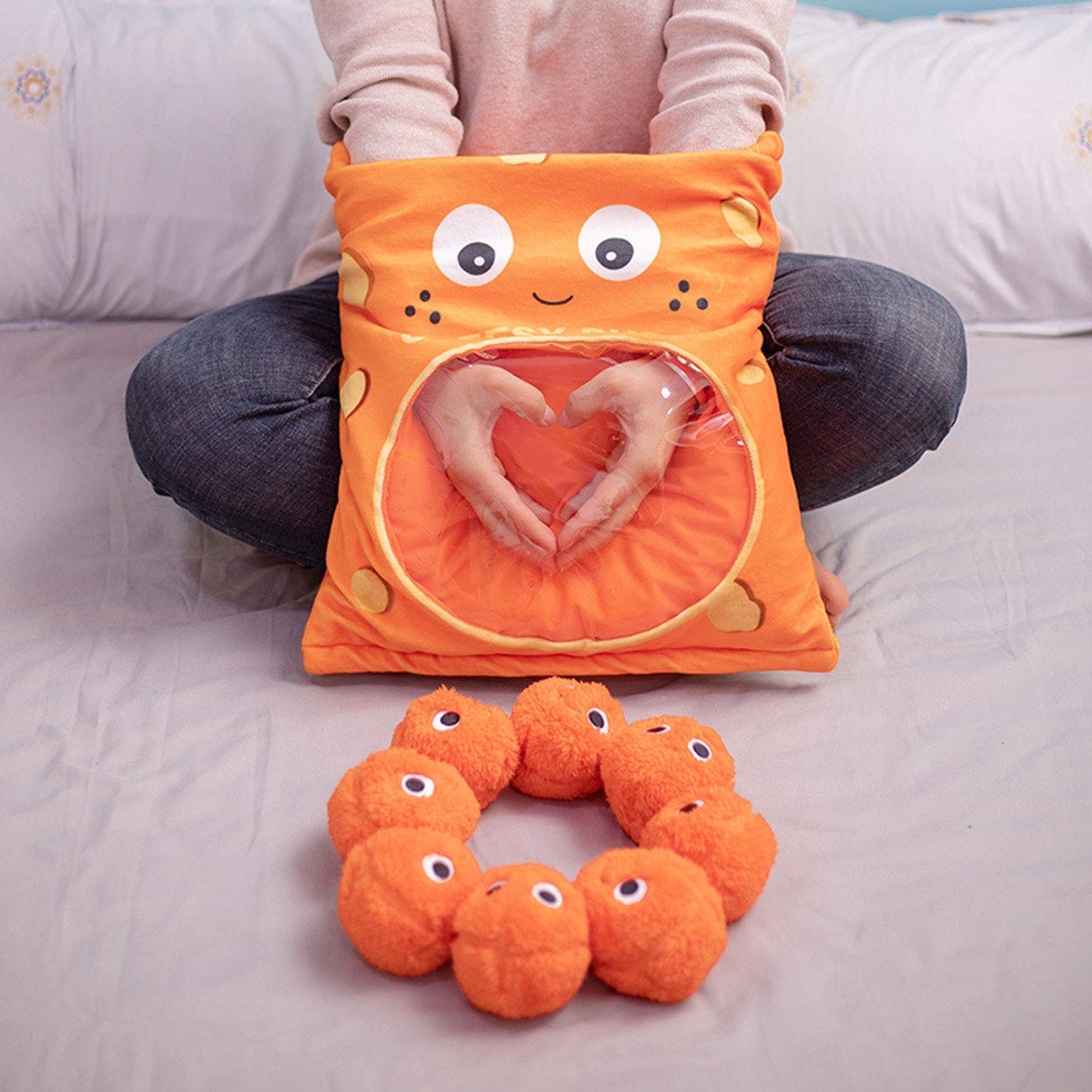 Angleliu Cheesy Puffs Plush Pillow,Stuffed Toy Game Pillow with a Bag of Cheesy Puffs Balls,for Children Sleep Home Decoration (Large)