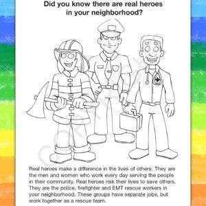 ZOCO - My Heroes - Police, Fire, EMTs - Kids Coloring Books (25 Bulk Pack, With Crayons) - Community Relations & Promotional Handout - Games, Puzzles, Activities